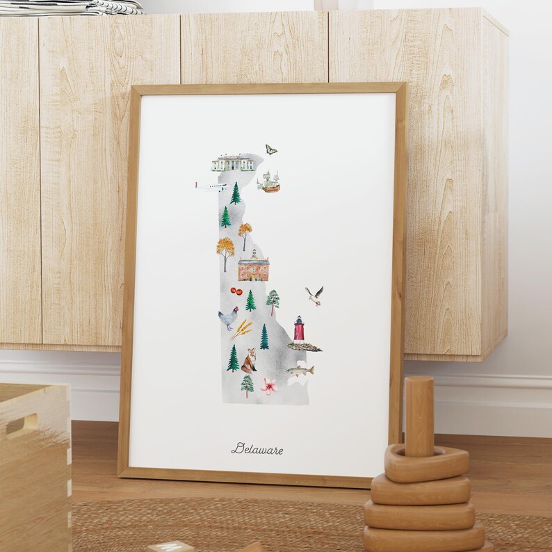 Delaware State Map Print: Watercolor Illustration, Nursery Decor ...