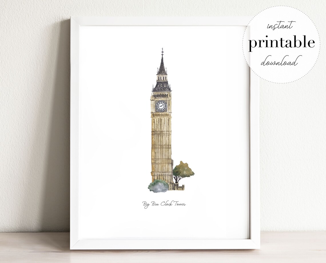 Big Ben Printable Illustration Wall Art Print Nursery | Etsy