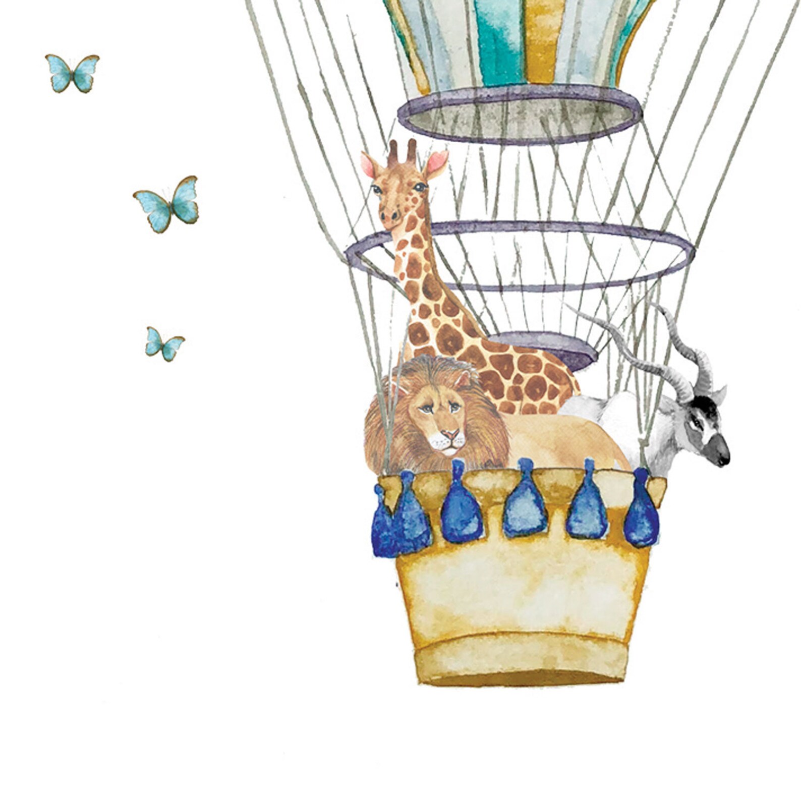 African Safari Hot Air Balloon Art Print Illustration - Etsy