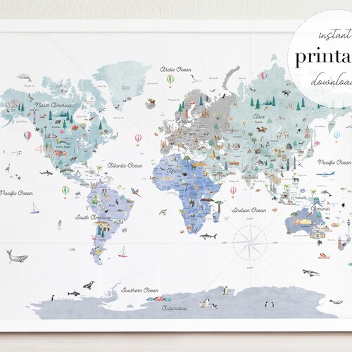 Pink Educational World Map Printable Nursery Decor World Map - Etsy