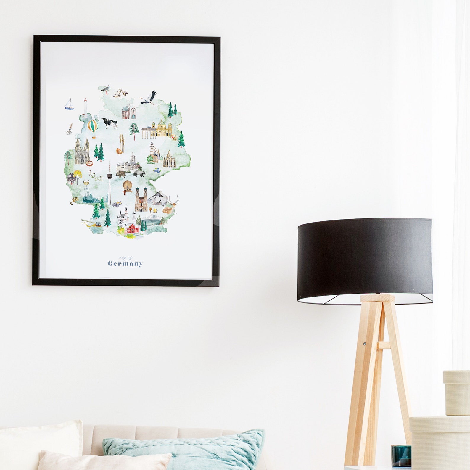 Germany Illustrated Map Printable Wall Art Print Nursery - Etsy