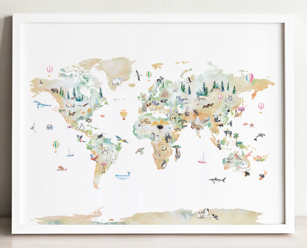Illustrated World Map Kids Room World Map Personalized Nursery Decor ...