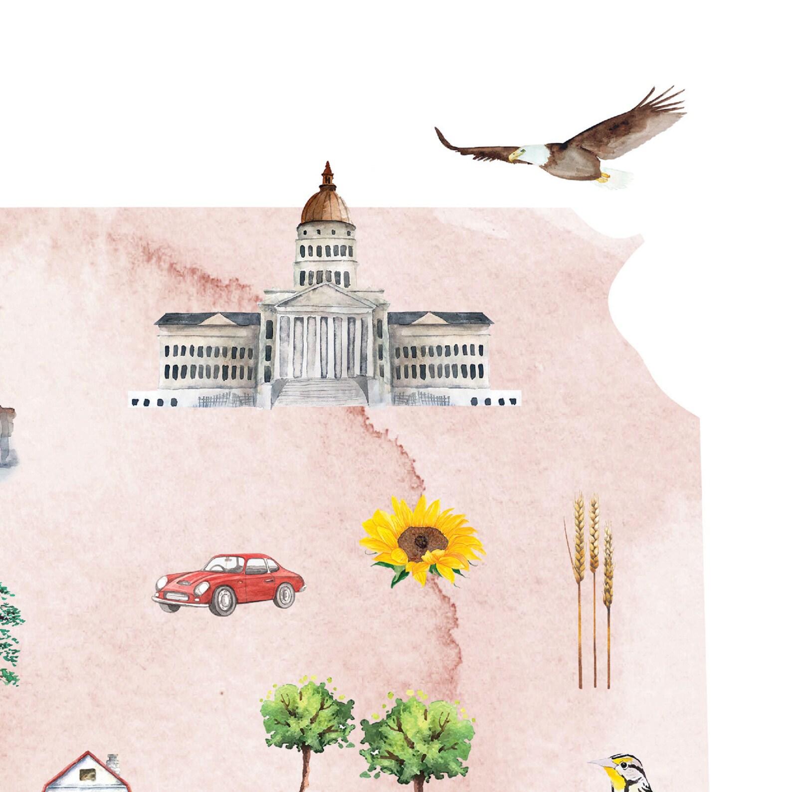 Kansas Illustrated State Map Wall Art Print Nursery Decor | Etsy