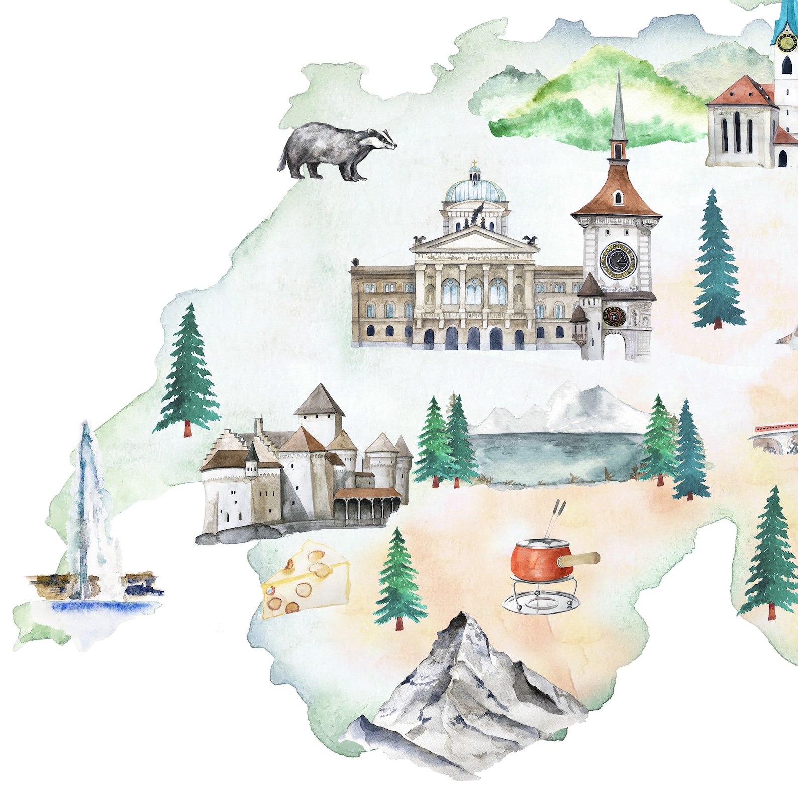 Switzerland Illustrated Map Printable Wall Art Print Nursery - Etsy