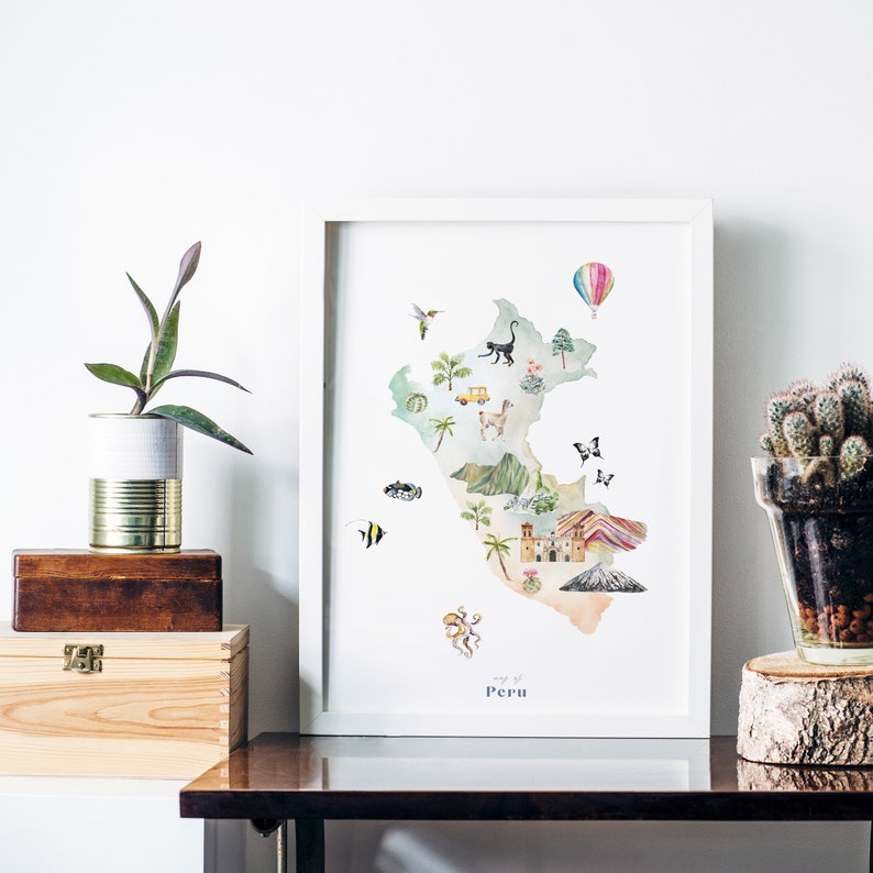 Peru Map Art Print Illustrated Watercolor Nursery Decor - Etsy