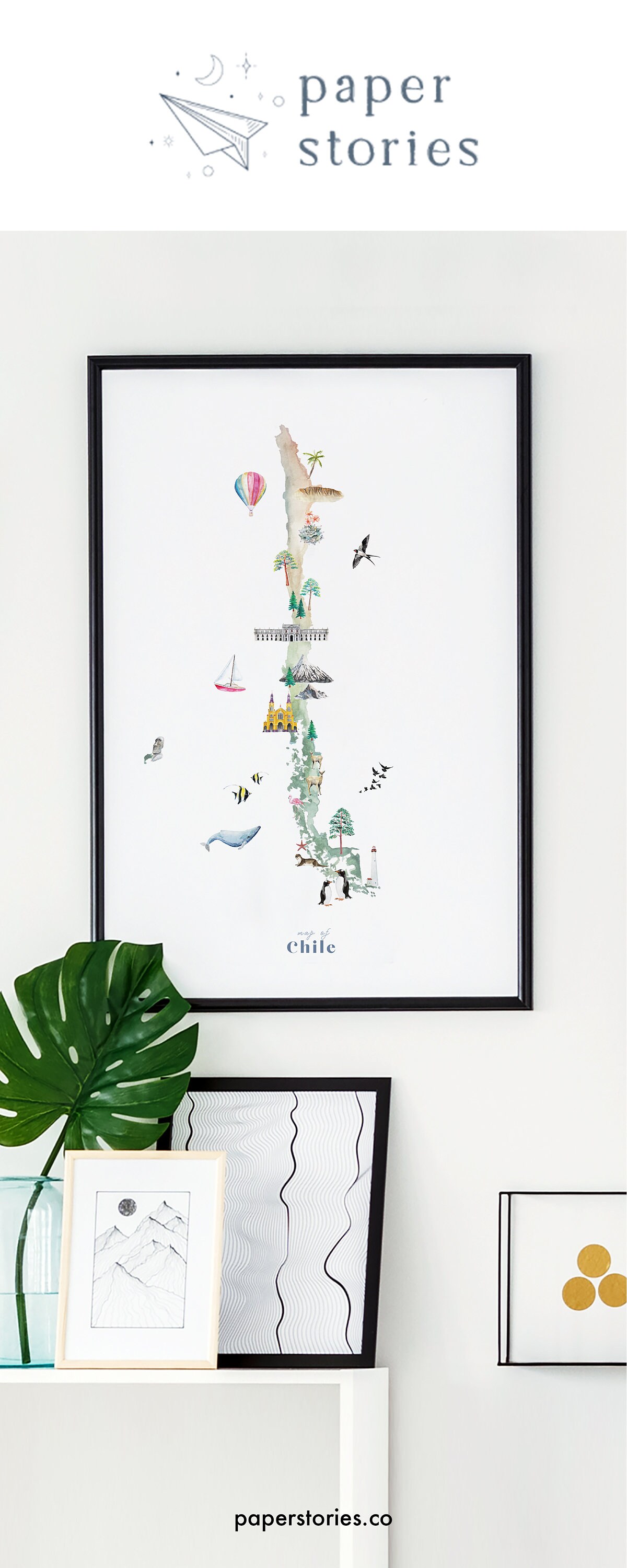 Chile Map Art Print Illustrated Home Decor Travel Poster | Etsy