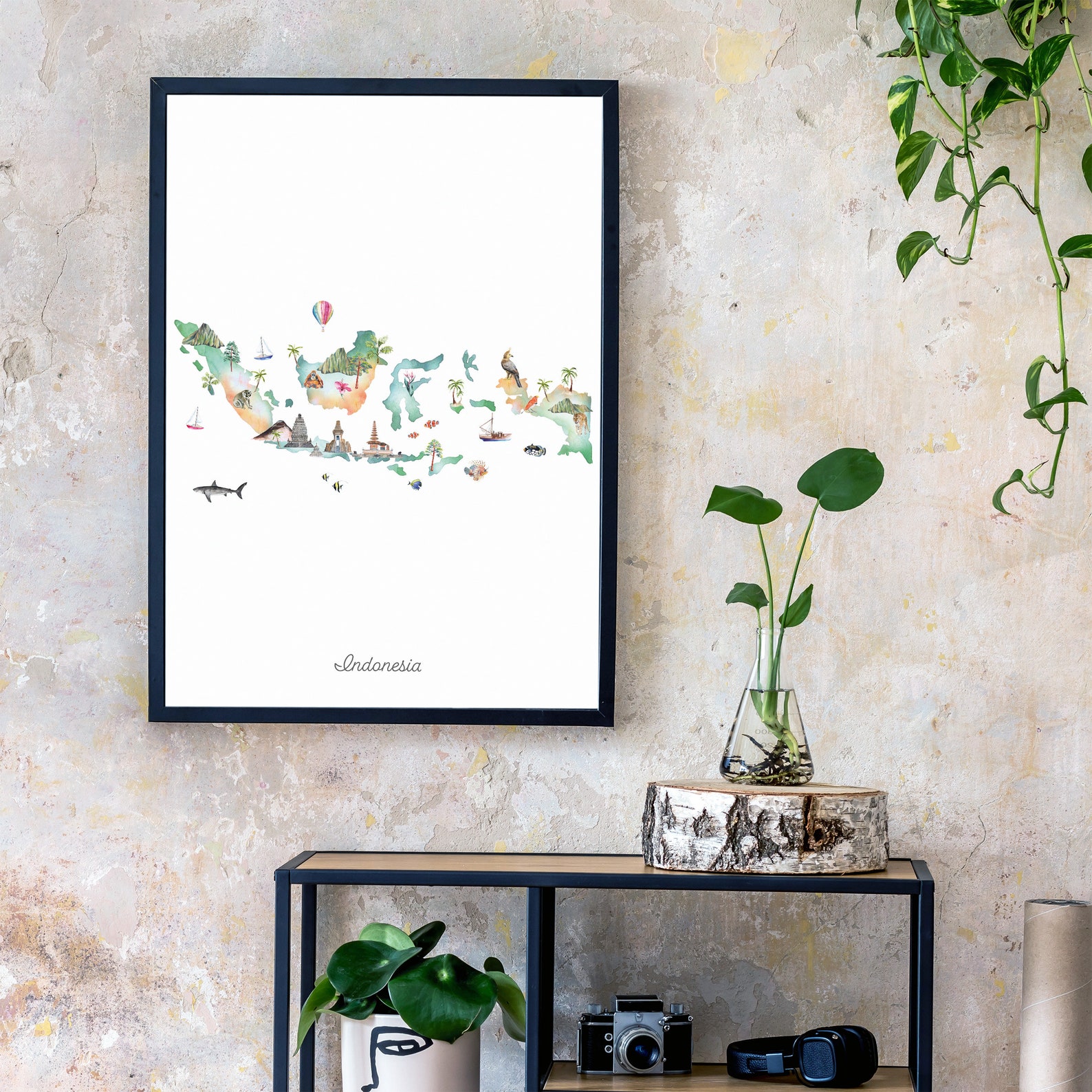 Indonesia Map Art Print: Watercolor Travel Poster, Kids Room Decor - Etsy