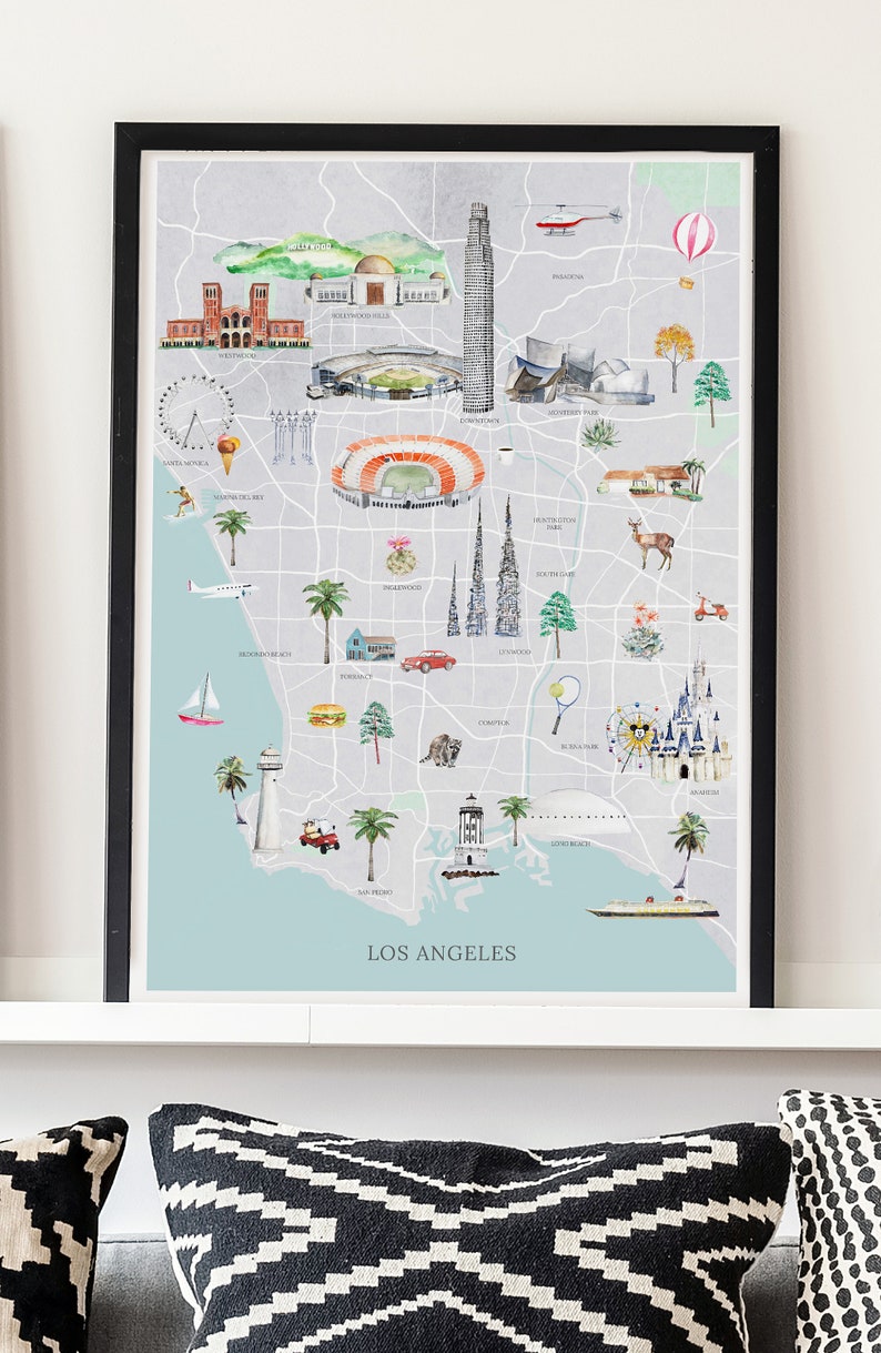 Los Angeles Map Printable City Map Wall Art Print Kids | Etsy