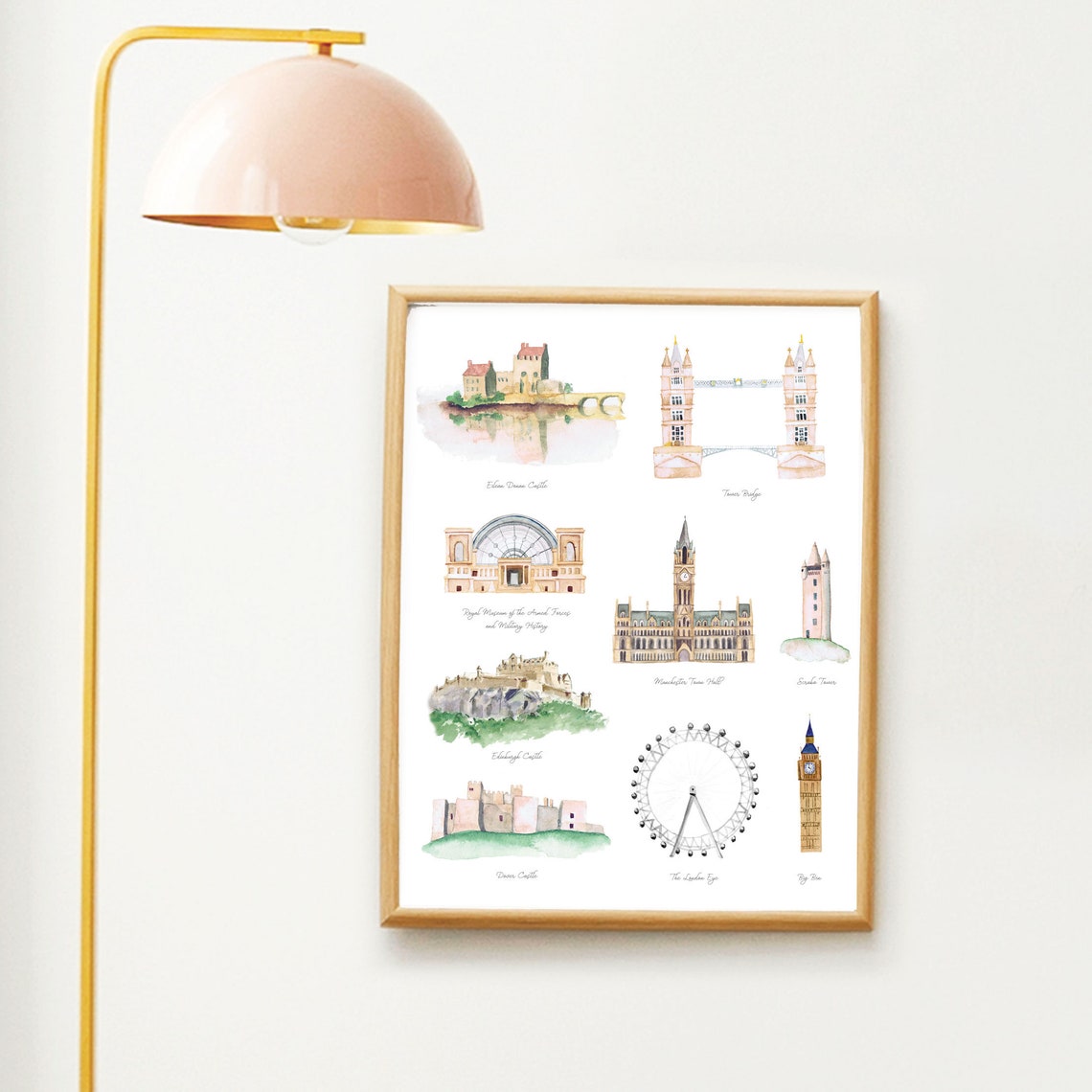 United Kingdom Map & Landmark Art Print Set Watercolor - Etsy