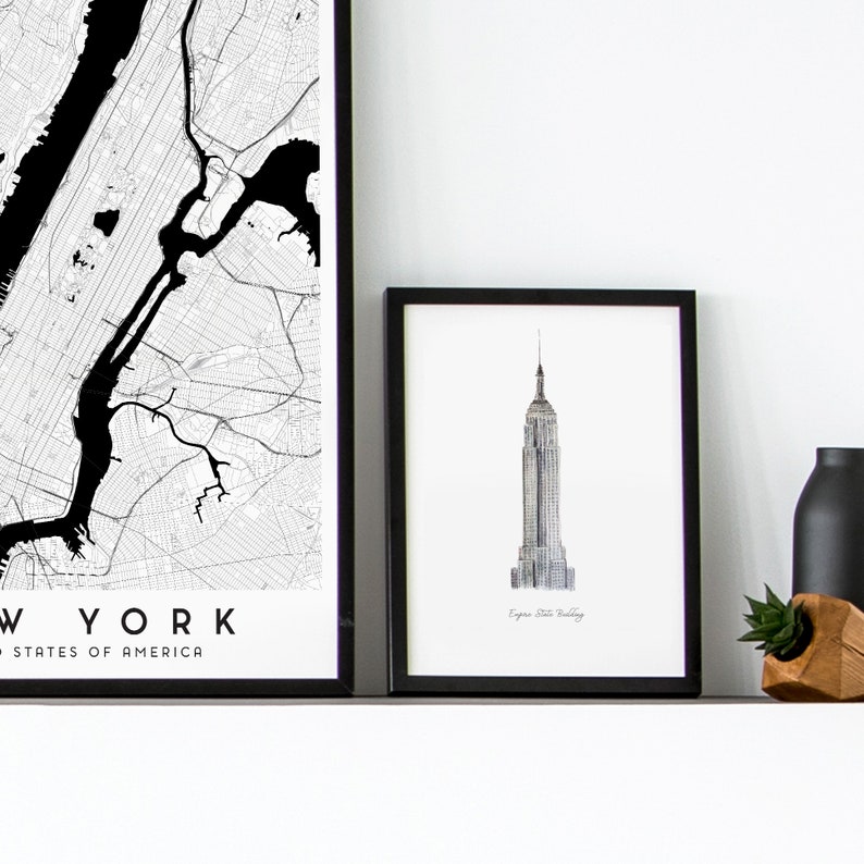 Empire State Building Printable Illustration Wall Art Print - Etsy