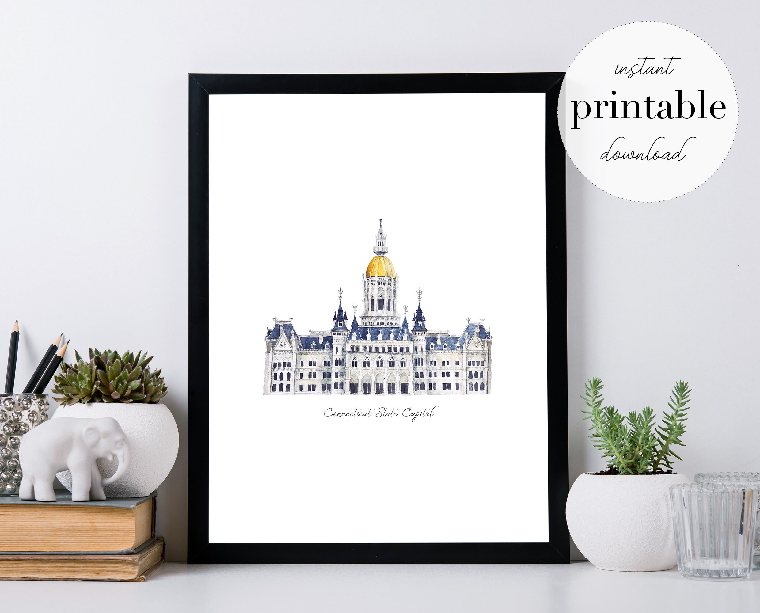 Connecticut State Capitol Printable illustration wall art | Etsy