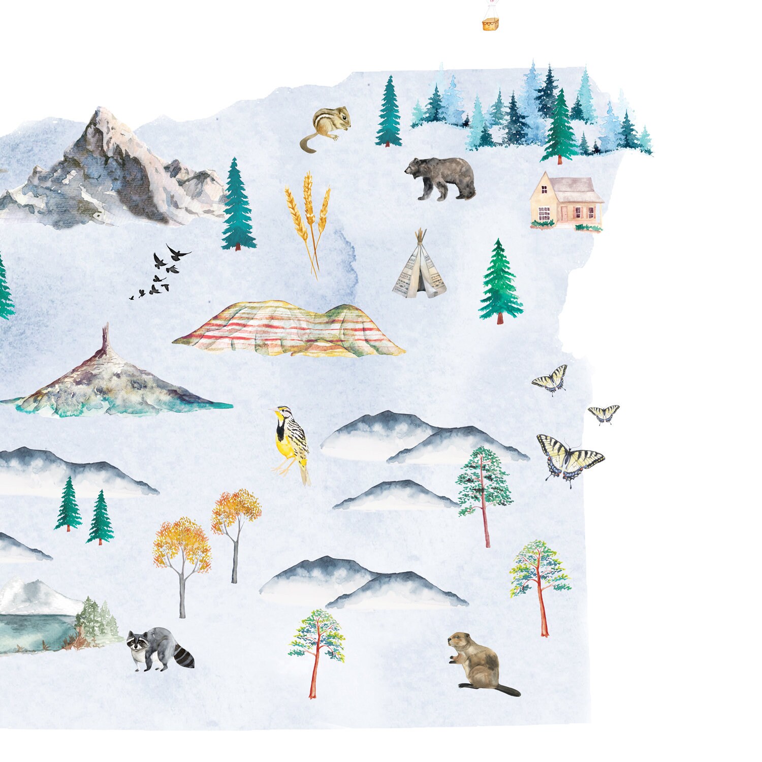 Oregon Illustrated State Map Wall Art Print Nursery Decor | Etsy