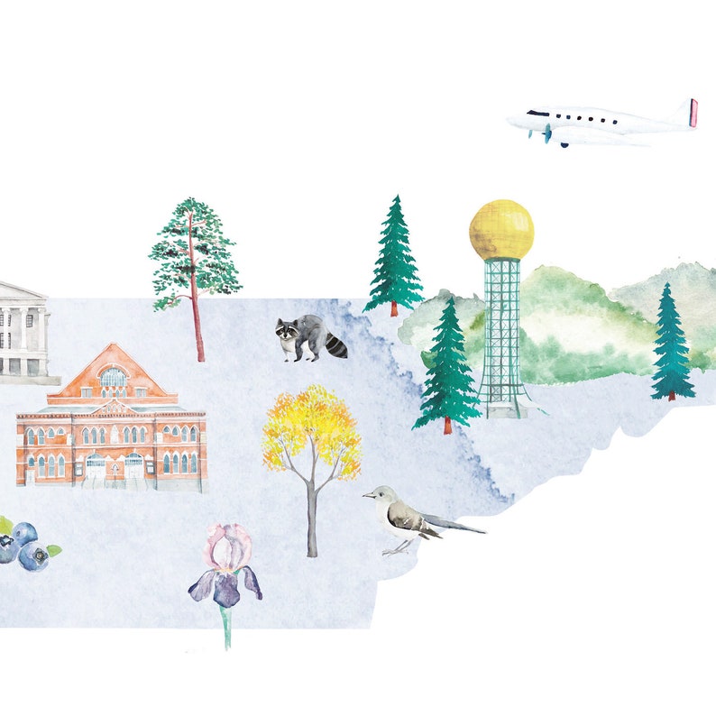 Tennessee Illustrated State Map Map Poster Travel Nursery - Etsy