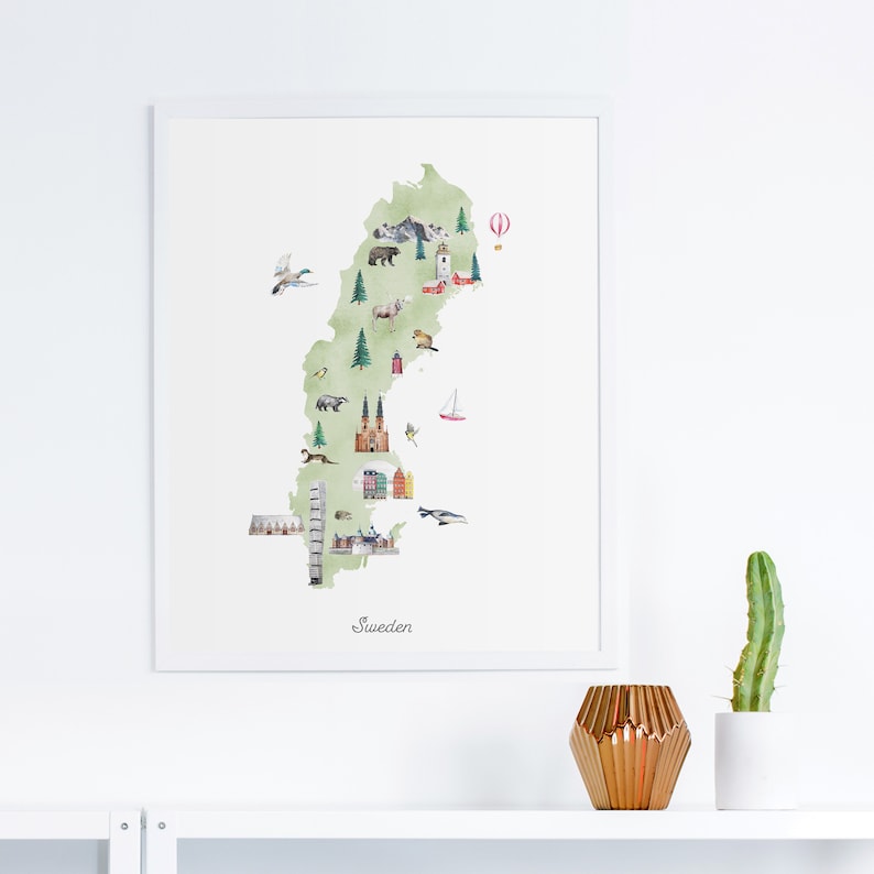 Sweden Map Art Print: Watercolor Travel Decor - Etsy
