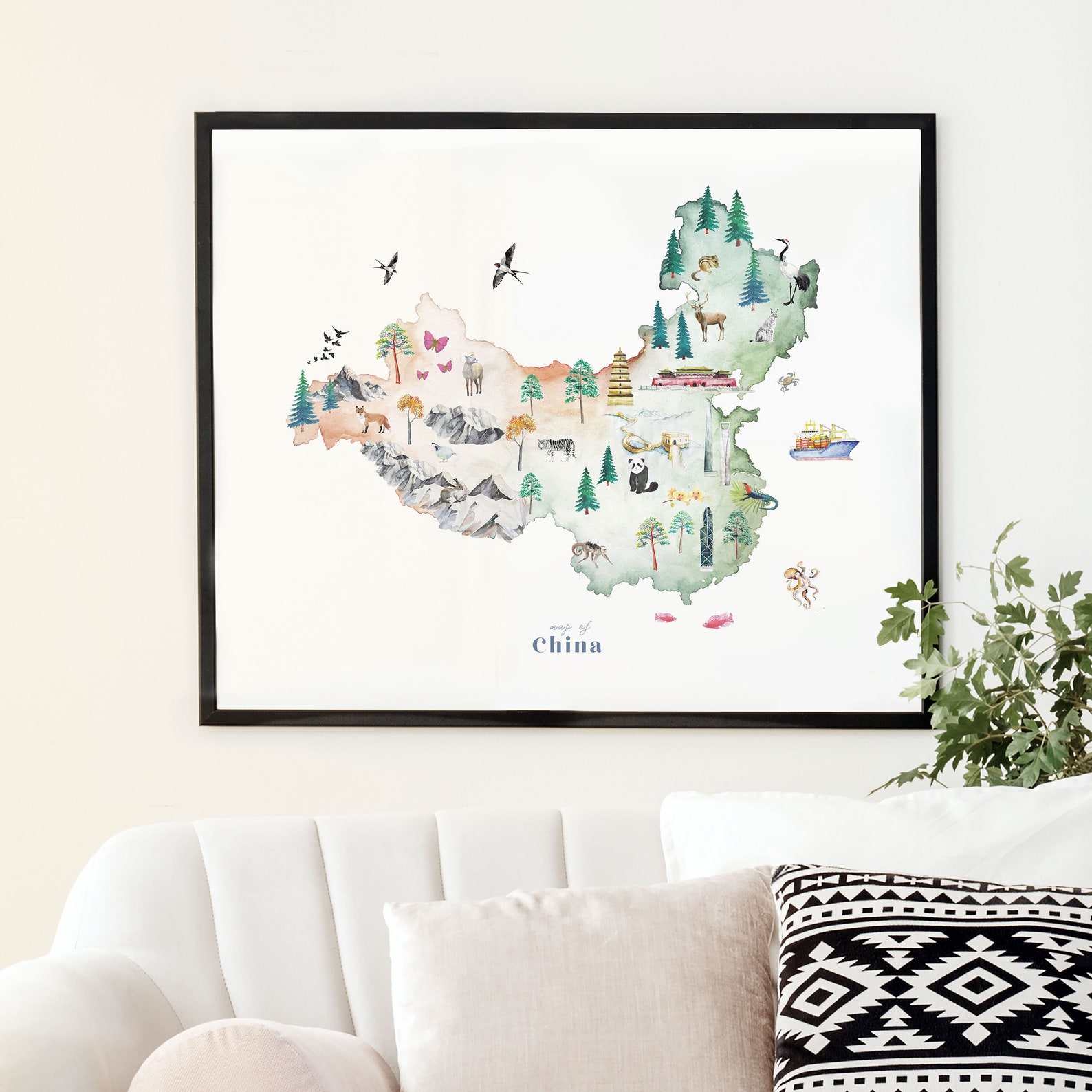China Illustrated Map Printable wall art print nursery | Etsy