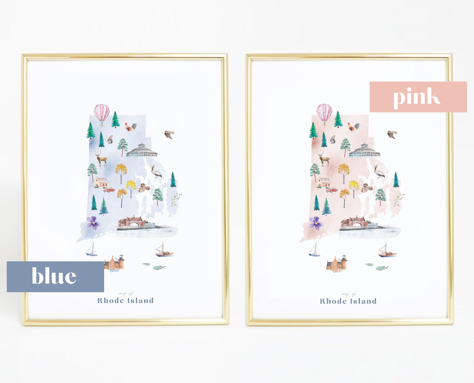 Rhode Island Printable State Map Illustrated Wall Art Print - Etsy