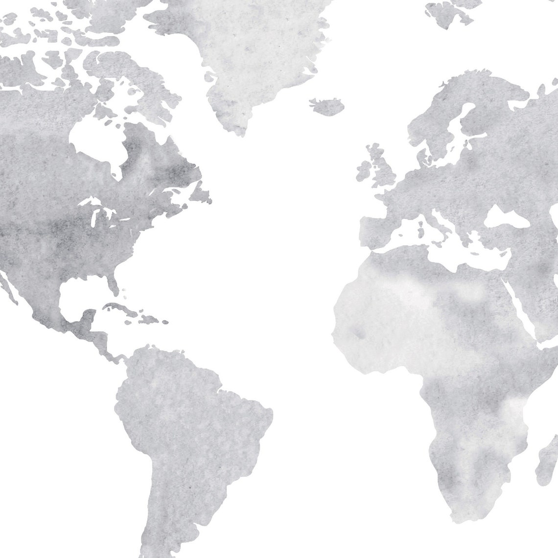 Grey World Map Printable Illustration Wall Art Print - Etsy