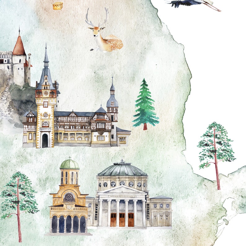 Romania Illustrated Map Printable Wall Art Print Nursery - Etsy