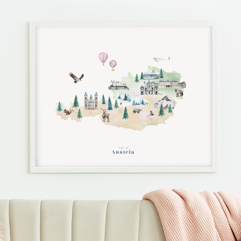 Austria Illustrated Map Printable Wall Art Print Nursery | Etsy