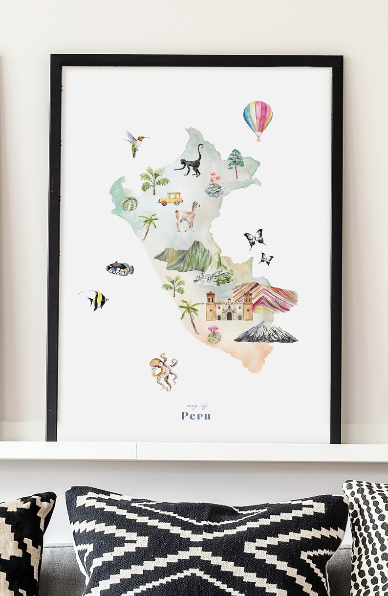 Peru Illustrated Map Printable Wall Art Print Nursery Decor | Etsy