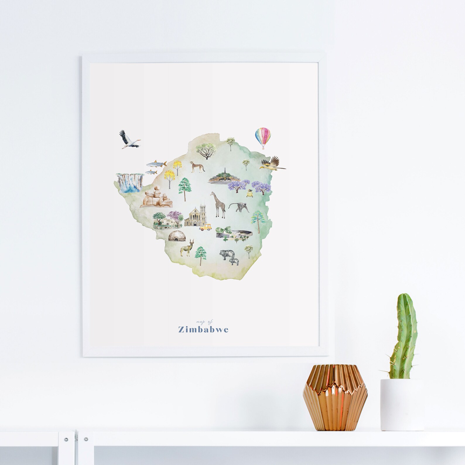 Zimbabwe Illustrated Map Printable Wall Art Print Nursery | Etsy