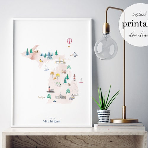 Michigan State Wall Map Large Print Poster - Etsy