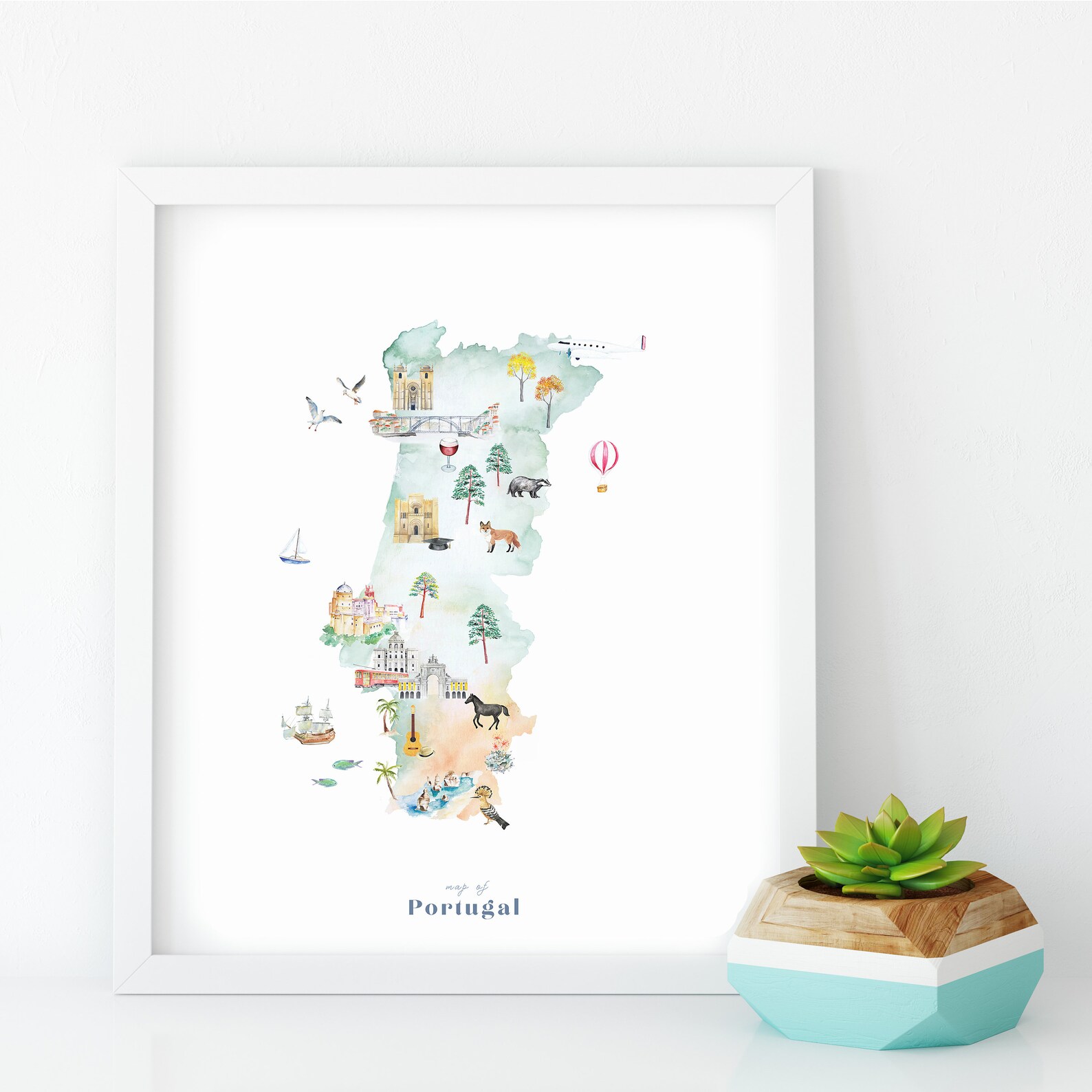 Portugal Illustrated Map Printable Wall Art Print Nursery - Etsy