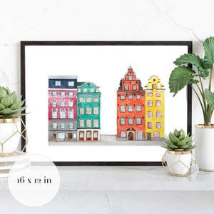 Stockholm Streetscape Illustrated Art Print | Gamla Stan | Travel Art ...