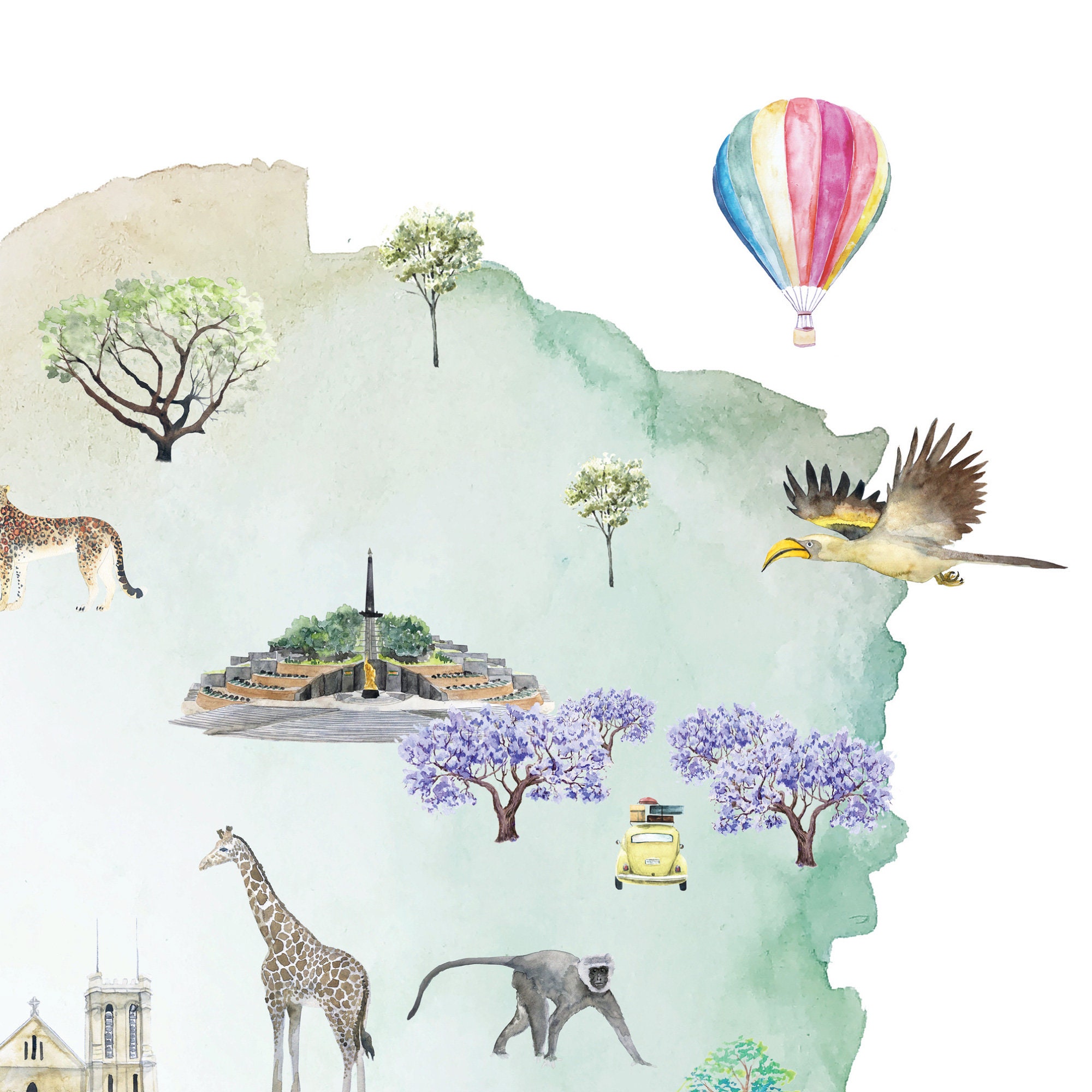 Zimbabwe Illustrated Map Printable Wall Art Print Nursery | Etsy