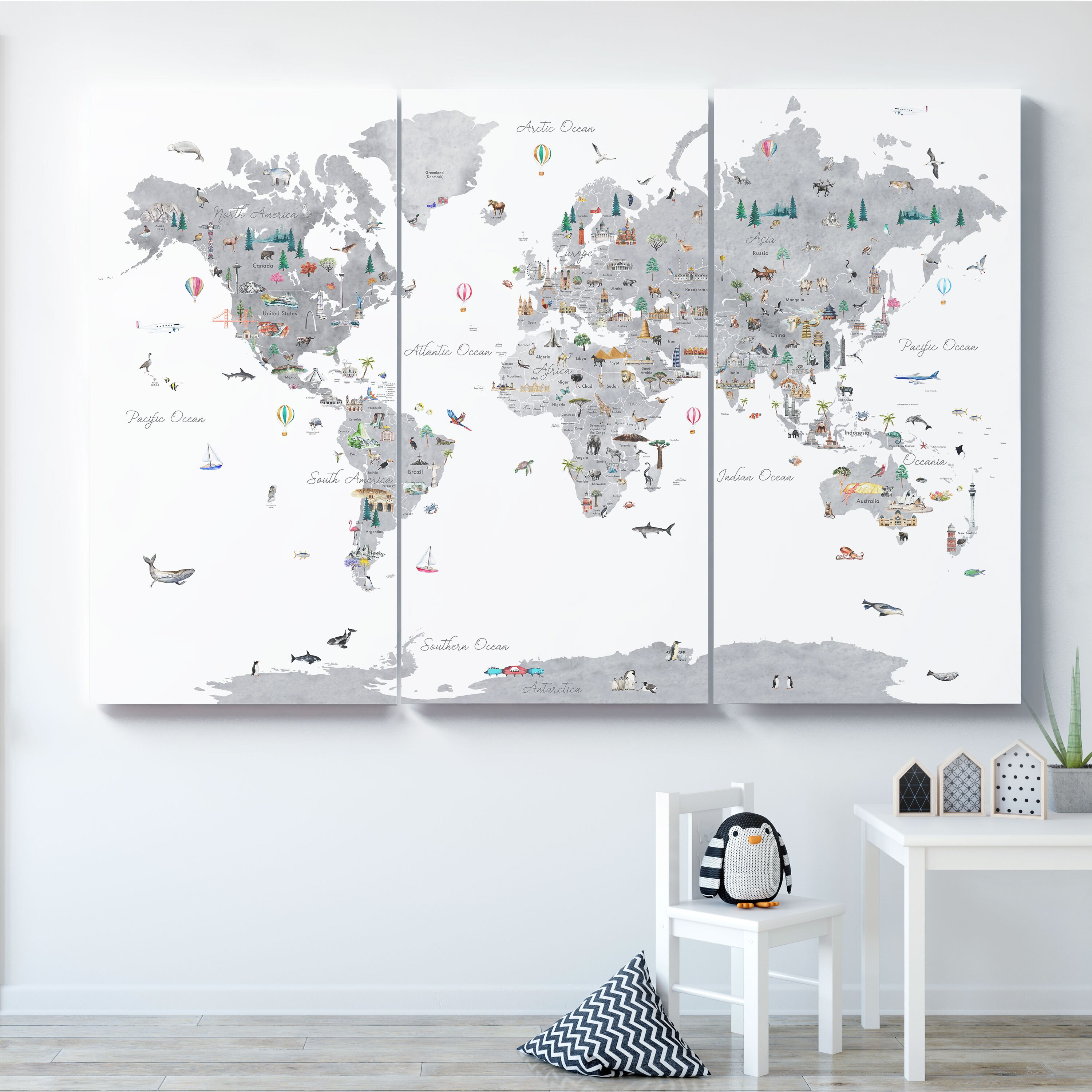 Large Canvas Educational World Map Wall Art Travel Art - Etsy Canada