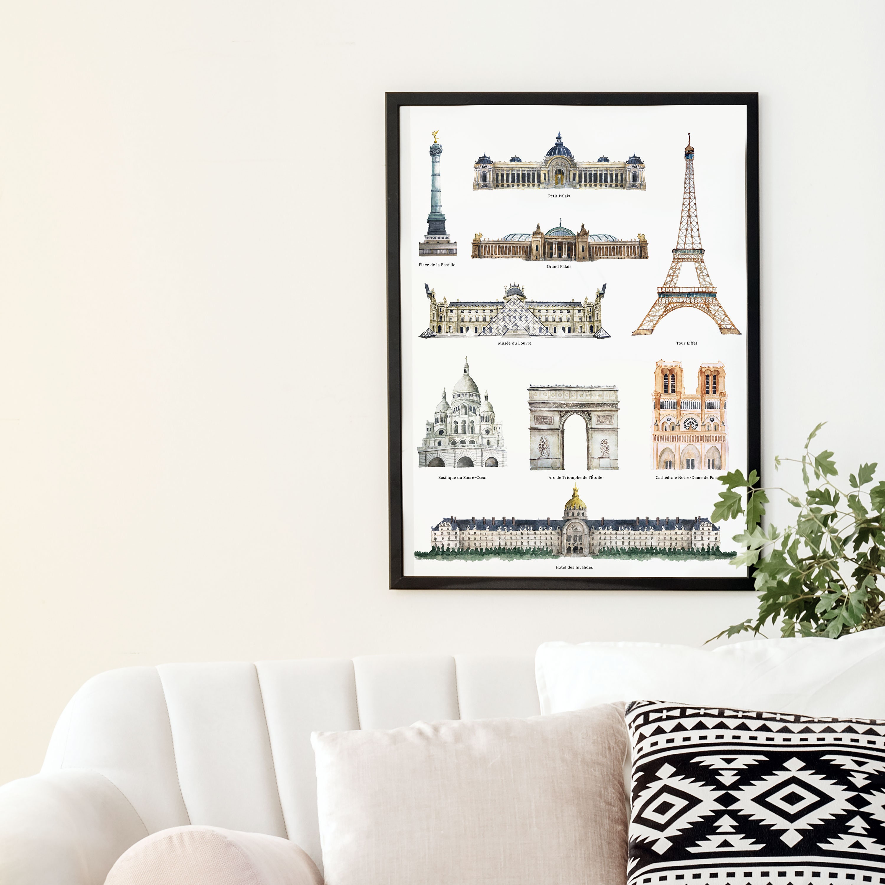 Paris Illustrated Landmarks Art Print Watercolor Paris | Etsy