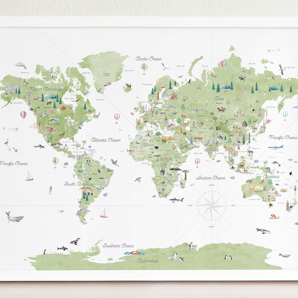 Green World Map - Etsy