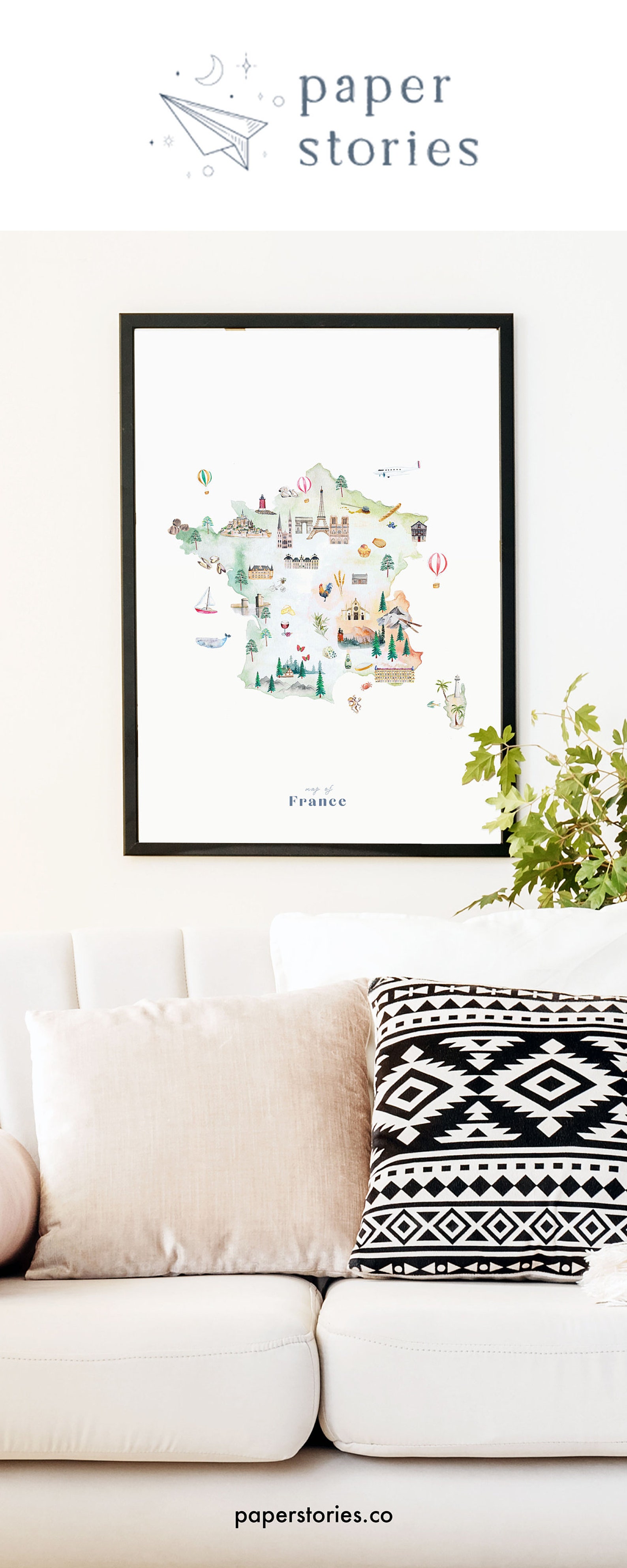 France Map Art Print Illustrated watercolor nursery decor | Etsy