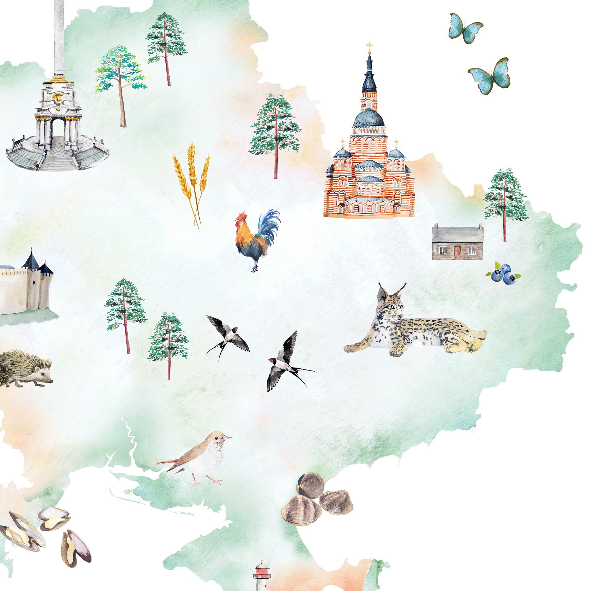 Ukraine Map Illustrated Art Print Home Decor Travel Poster | Etsy