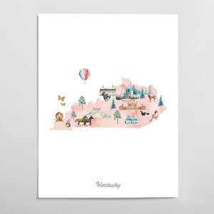 Kentucky Illustrated State Map, Wall Art Print, Nursery Decor, Nursery ...