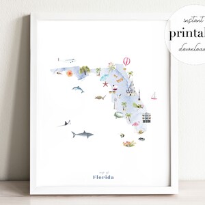 Florida Printable State Map, Illustrated Wall Art Print, Nursery Decor ...