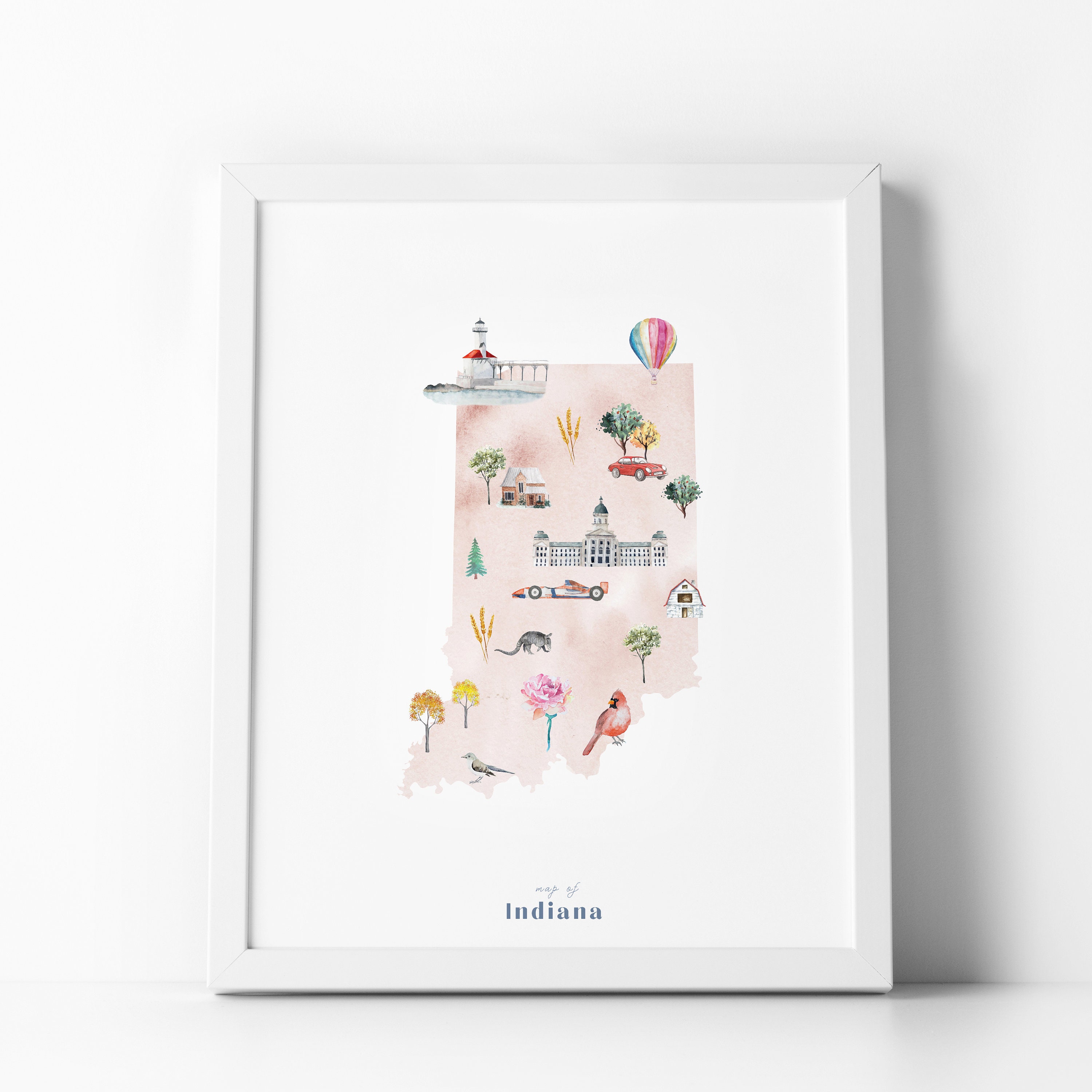 Indiana Printable State Map illustrated wall art print | Etsy