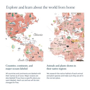 Pink Educational World Map Printable | Nursery Decor World Map ...