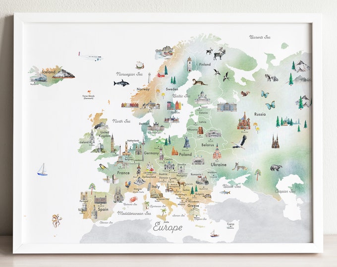 Europe Educational World Map Boho Kids Wall Art Kids World - Etsy