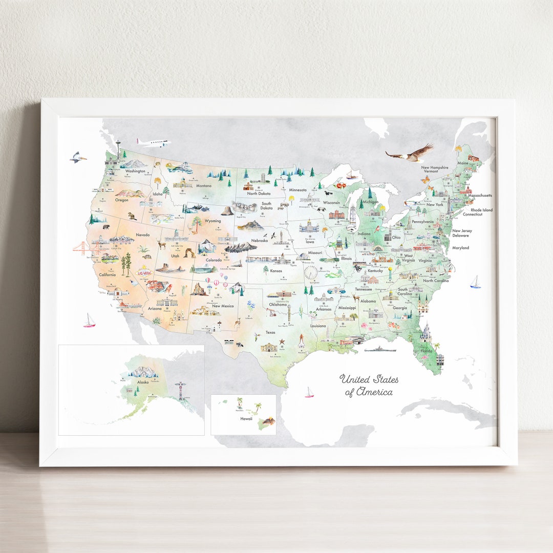 United States Map, Wall Art, Nursery Decor, Wedding Gift, Usa Map ...