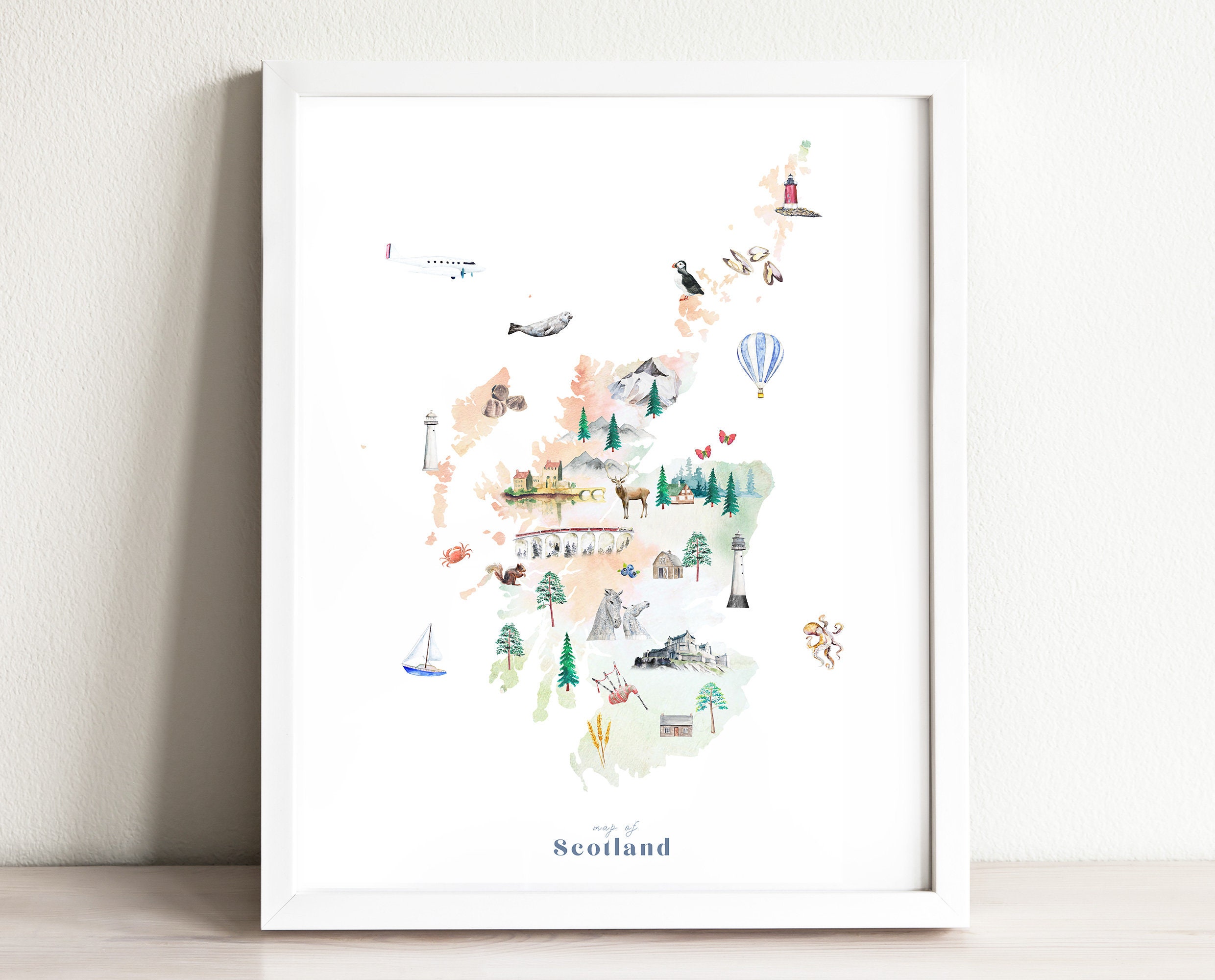 Scotland Illustrated Map Art Print Scotland Travel Decor | Etsy