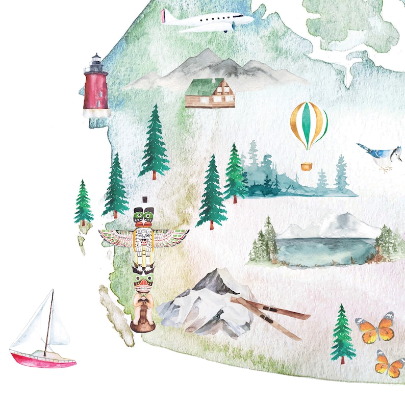 Canada Map Illustrated Art Print Watercolor Wall Decor - Etsy Canada