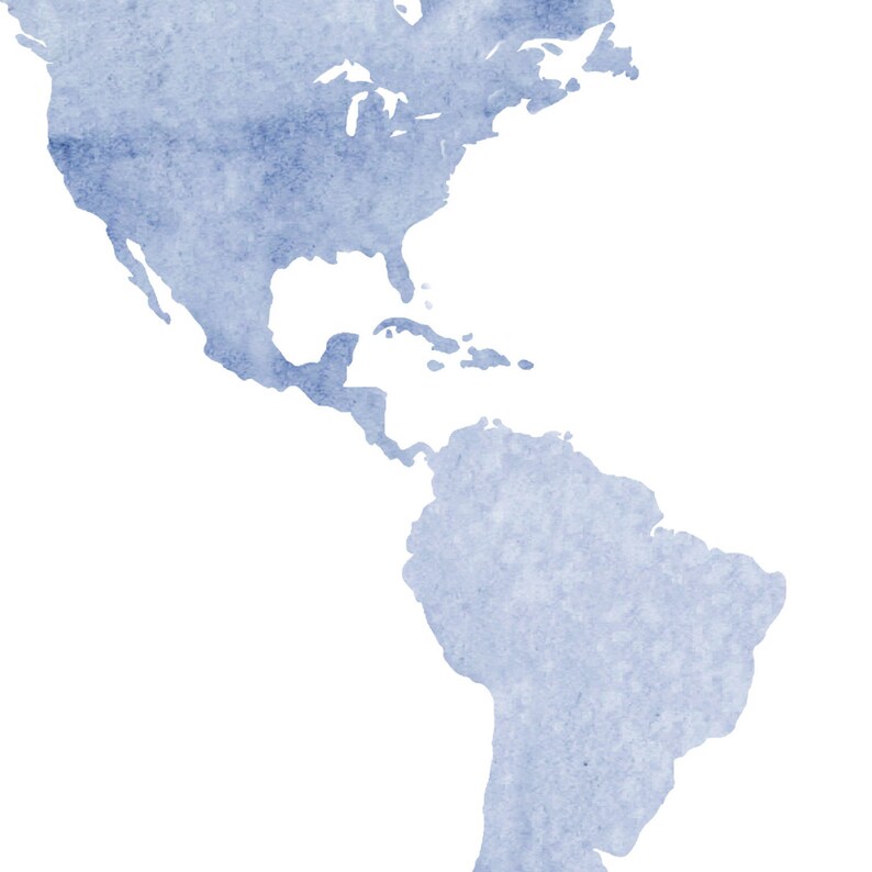 Blue World Map Printable illustration wall art print | Etsy