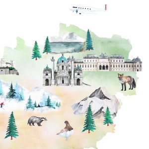 Austria Illustrated Map Art Print Austria Travel Decor Print Nursery ...