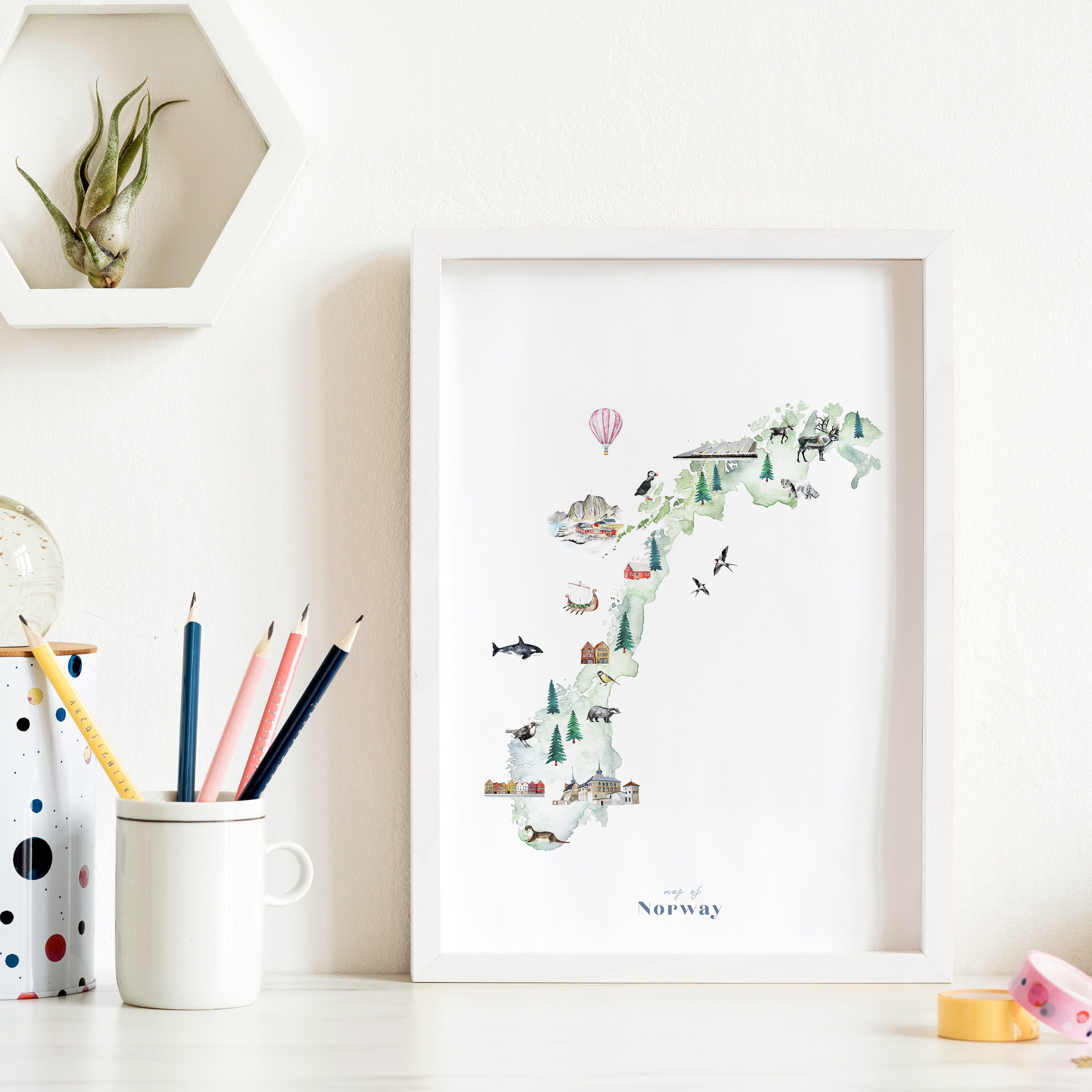 Norway Illustrated Map Printable Nursery Decor Map Art Print | Etsy
