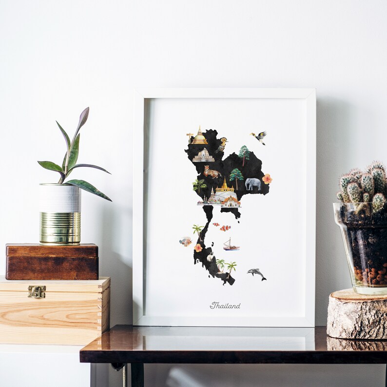 Thailand Map Art Print: Watercolor Illustration, Travel Home Decor - Etsy