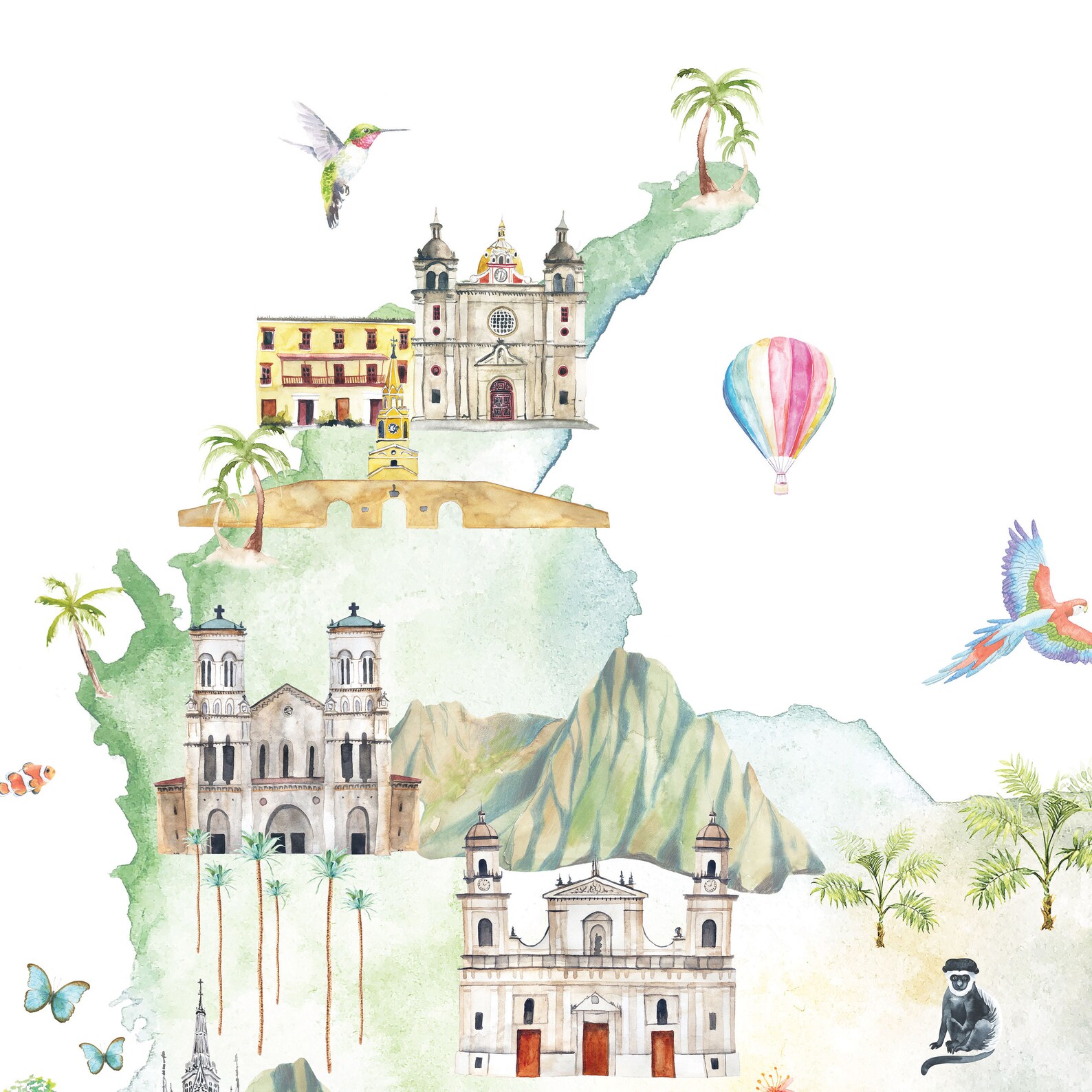 Colombia Map Art Print Illustrated Watercolor Decor Country | Etsy UK