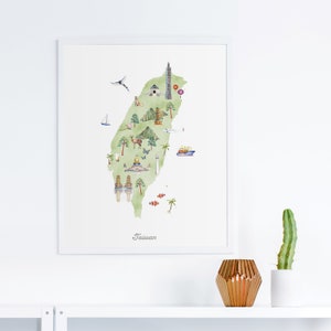 Taiwan Map Art Print Illustrated, Watercolor Nursery Decor, Country Map ...