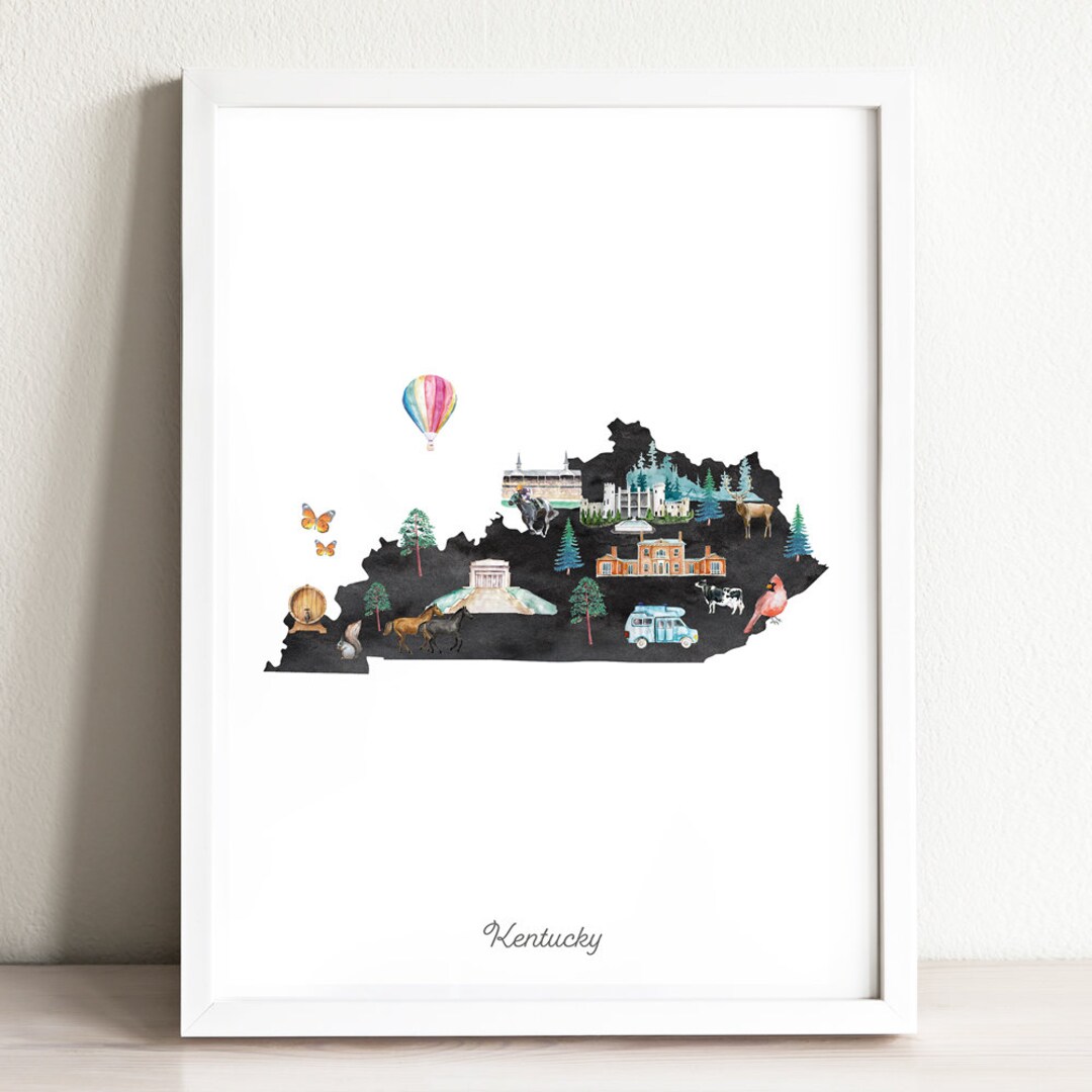 Kentucky Illustrated State Map, Wall Art Print, Nursery Decor, Nursery ...