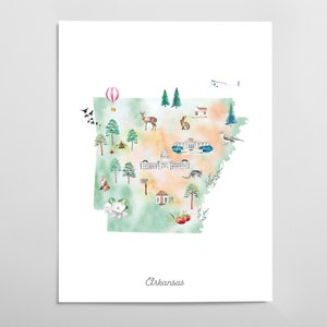 Arkansas Illustrated State Map, Wall Art Print, Nursery Decor, Nursery ...
